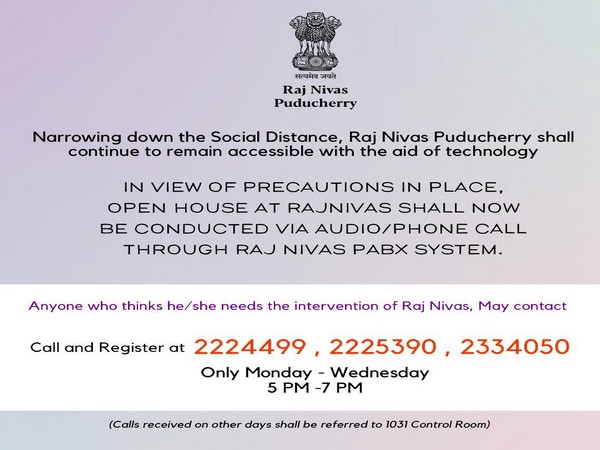 COVID-19: Raj Nivas in Puducherry to conduct Open House telephonically