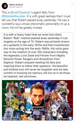 'Mighty Morphin Power Rangers' star Robert Axelrod passes away at 70