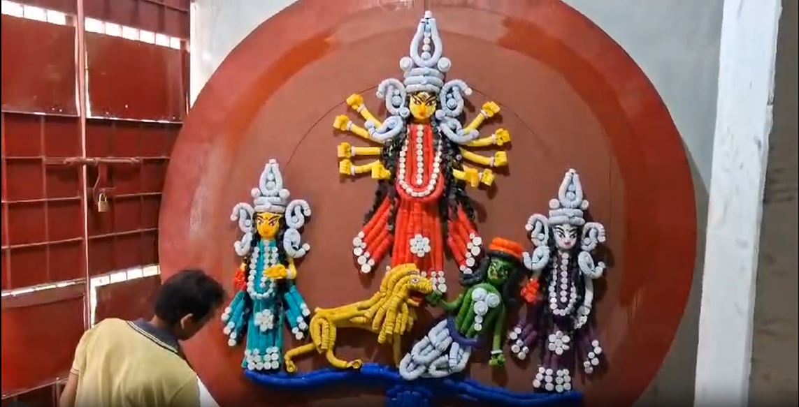 Assam artist Pradip Ghosh crafts Durga idol from waste, highlights ...