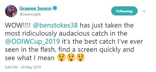 Ben Stokes' 'stunning catch' leaves Twitterati in awe